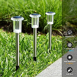 Gorrzai Solar Outdoor Lights 10 Pack Pathway Solar Lights LED Waterproof Stainless Steel Garden Stake for Pathway, Walkway, Sidewalk, Driveway, Lawn (Warm White)
