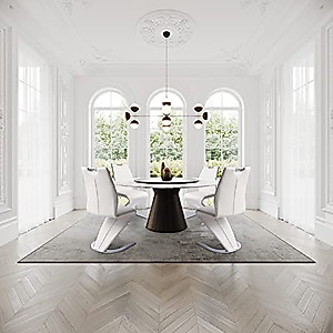 HIPIHOM Mermaid Dining Chairs Set of 2,Modern Kitchen Dining Room Chairs Armless Upholstered Side Chairs in PU Leather Cushion Seat and Sturdy Metal Legs(2 White)