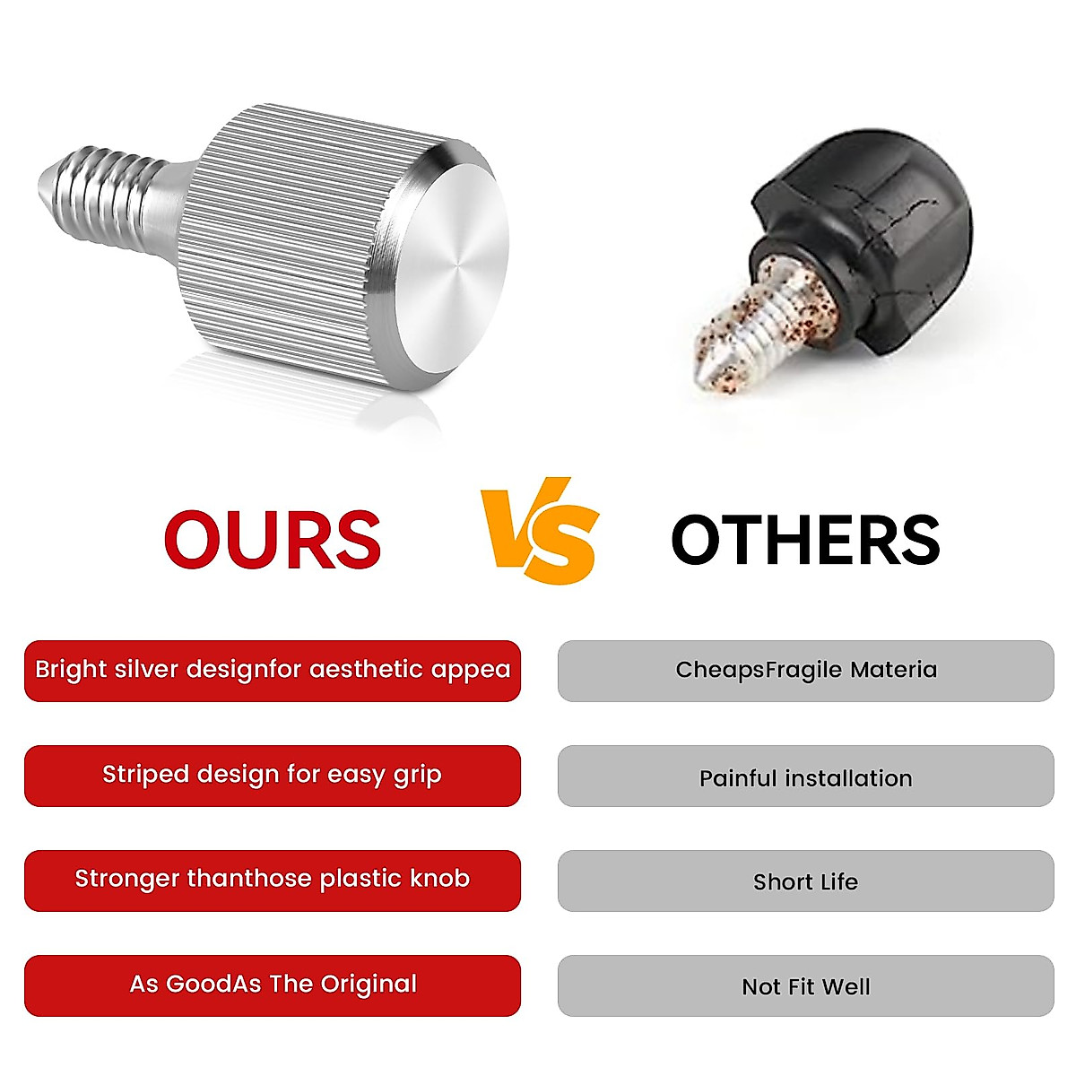 Attachment Knob Thumb Screws for Kitchenaid Stand Mixers and Kitchen Aid Accessories. Hub Screw Accessory Replacement x 2 pcs, Metallic Silver