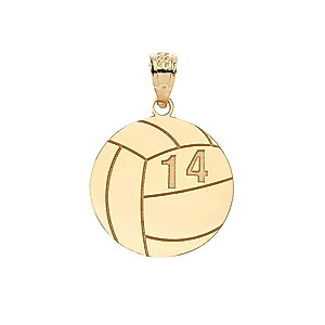 Sports Charms Certified 10k Yellow Gold Personalized Beach Volleyball Pendant with Your Name and Number