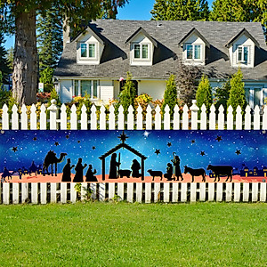 Holy Nativity Christmas Decorations Banner Manger Scene Religious Christmas Yard Sign Banner for Merry Christmas Xmas Outdoor Decorations