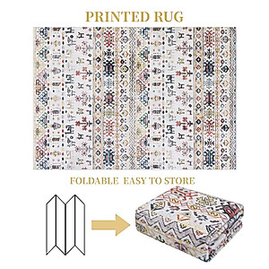 GlowSol Boho Area Rug 8x10 Washable Rugs Large Moroccan Rug Non-Slip Non-Shedding Rug Tribal Print Floor Carpet Soft Distressed Carpet Foldable Rug Bedroom Dining Room Office Farmhouse