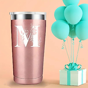 Generic Personalized Initial Mug Tumbler 20oz Initial Keychain, Monogrammed Travel Mug for Wedding Birthday Graduation Party, Birthday Christmas Gifts for Women Mom Sisters Teacher Coworker (D)