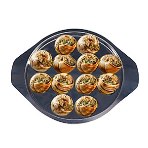 Proshopping 2 PCS Stainless Steel Snail Escargot Plate Set, Large Escargot Baking Dish Platter, Round Mushroom Escargot Serving Tray, French Escargot Grill Pan, 12 Holes - for Seafood (8.7 Inch)