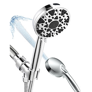 Diiwet Shower Head With Handheld 7 Settings High Pressure, Built-in Power Wash to Clear Tub, Tile & Pets, 5" High Powerful Hand Held Rain Showerhead with Stainless Steel Hose and Adjustable Bracket