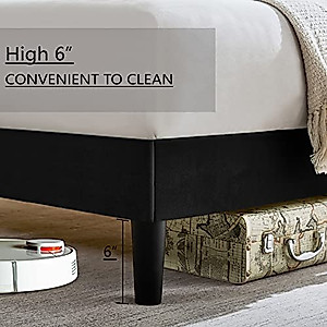 Queen Platform Bed Frame Black Velvet Upholstered Bed Frame with Vertical Geometric Adjustable Headboard,Wooden Slats Support,No Box Spring Needed,Mattress Foundation,Easy Assembly,Noise Free Design