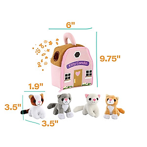 Etna Meowing Cat Condo Toy Playset with Sounds, 5 Piece Small Stuffed Cats and Kittens