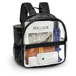 Sonuimy Clear Small Backpack - Stadium Approved Transparent Heavy Duty transparent Bag for Bookbag for Airports Concerts Stadium-Black