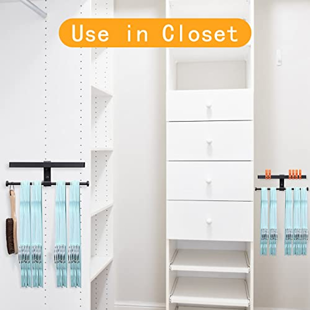 SKIKEN Wall Hanger Organizer Stacker, Hanger Holder Rack/Hanger Caddy, Wall Storage Hanger Rack for Closet, Laundry, Multi-Purpose, Small Space, Aluminum (Black, 2-Pack)