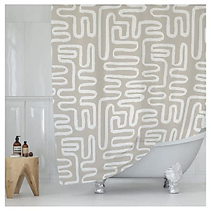 Beige White Abstract Print Shower Curtain - Hand Painted Boho Pattern - Modern Minimalist Home Decor - Neutral Scandi Style Fabric Shower Curtain For Any Bathroom - 72x72 Inches (Neutral Lines)