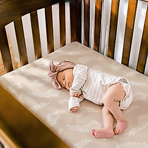 Stretch Ultra Soft Jersey Knit Fitted Crib Sheets Set 2 Pack, Fits All Standard Crib Mattress Pads Safe and Snug, Stylish Pretty Flora for Baby, Beige