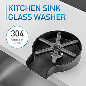 Glass Rinser,Kitchen Sink Glass Rinser,304 Stainless Steel Sink Cup Washer,Glass Washer,Black