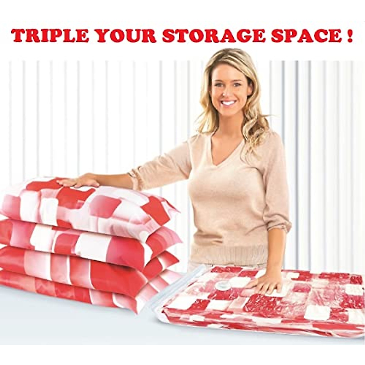 Jumbo Space Saver Vacuum Storage bags - [BONUS] Free travel Vaccum hand pump. - Jumbo Size Vacuum Sealer Bags for Clothes - Excellent for long term storage or saving extra space while traveling or moving. (6 bags)