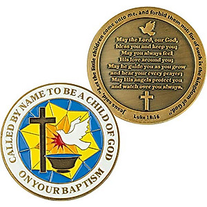 Baptism Coin, Baptismal Gift for Girls and Boys, Commemorative Keepsake Token, Catholic and Christian Religious Antique Gold Plated Prayer Challenge Coin