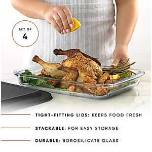 JoyFul by JoyJolt 8pc Glass Bakeware Set. 4x Baking Pan Dishes and 4x Baking Dish Lids for Kitchen Storage, Deep Baking Sheet, Oven Tray, Rectangle Casserole Dish, Lasagna Pans, Cake Baking Sheets