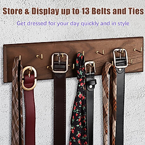 Creproly Belt Hanger Wall Mount Belt Organizer for Closet, Holds Over 28 Belts Wooden Wall Mounted Belt Rack Storage Tie and Scarf Hanger for Closet, Wall, Door (Brown)