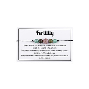 Multistyle Healing Crystal Stone Bead Strand Card Bracelets Handmade Adjustable Wax Rope Yoga Amethyst Tigereye Chakra Bracelets for Women Men Meditation Relax Anxiety Jewelry Gift (Fertility)
