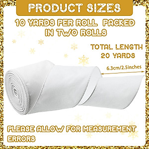 Cindeer 2 Rolls Christmas Glitter Wired Edge Ribbon Wired Fabric Ribbons for Gifts Wrapping Garland Card Craft Wreath Holiday Party Home(2.5 Inch X 20 Yard in Total,White)