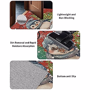 Kitchen Rug,Penguins Merry Christmas Tree Non Slip Doormat Absorbent Carpet,Winter Snowflakes Red Back Front Door Mat Washable Floor Mat for Bathroom Bedroom Entryway 20x32in