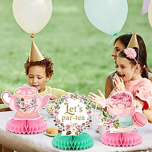 Liliful 12 Pcs Tea Party Decorations Floral Teapot Cake Tea Party Honeycomb Centerpieces Princess Tea Party Supplies Table Tea Party Decor for Birthday Baby Shower Wedding Favors Girls Women