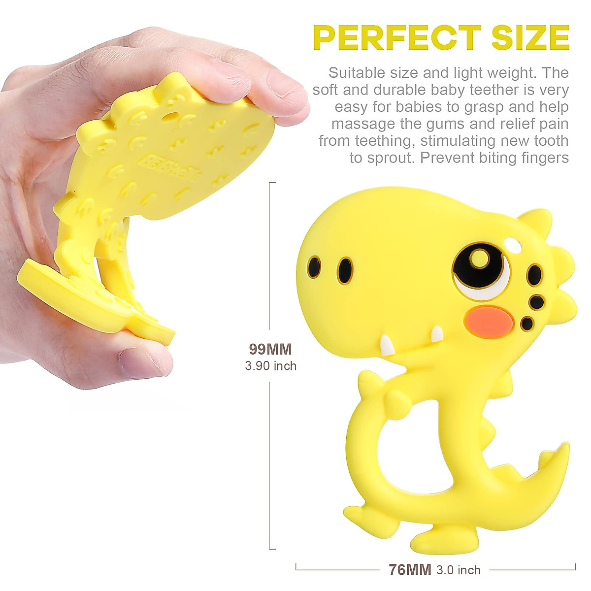 BBBiteMe Baby Teething Toys Silicone Dinosaur Baby Teethers for Babies 0-6, 6-12 Months, BPA-Free Teether Gifts Baby Shower Toy for Toddlers and Infants(Yellow)