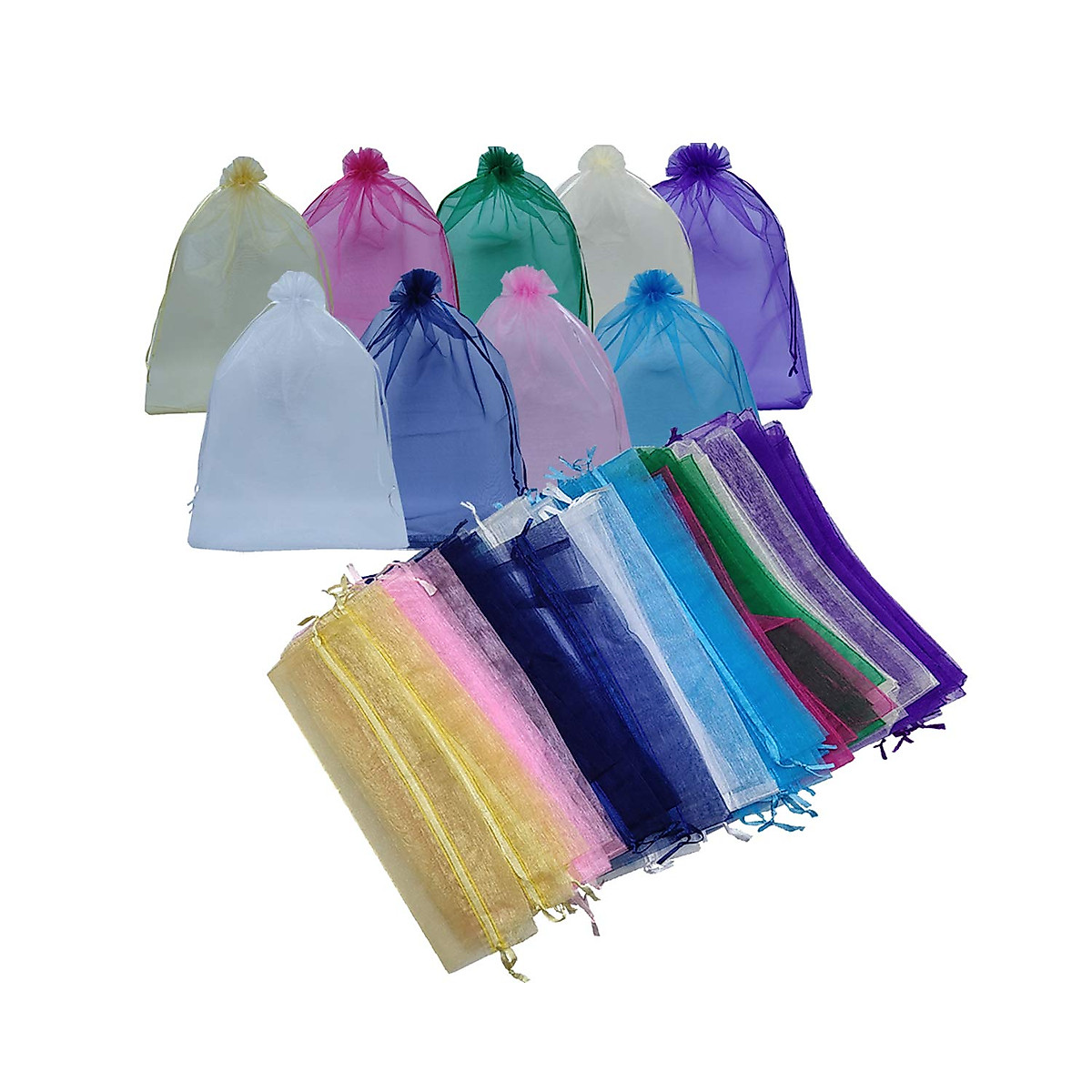 Ankirol 50pcs Sheer Organza Favor Bags 12 X 16 INCH Extra Large Organza Drawstring Bags 10 Colors (mix)