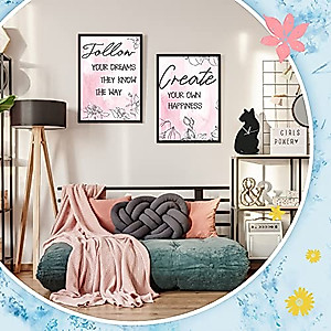 9 Pieces Inspirational Wall Decor Pink Floral Modern Art Motivational Pink Wall Decor Room Decor for Women Quote Wall Art Poster for Teen Girl Nursery Bedroom Bathroom Pictures, 8 x 10 Inch Unframed
