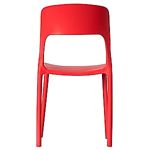 Fabulaxe Modern Plastic Outdoor Dining Chair with Open Curved Back, Red Set of 4
