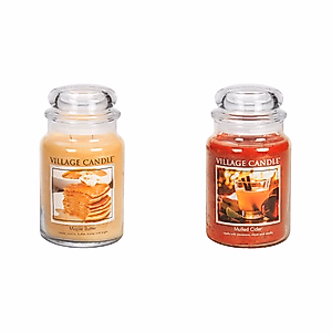 Village Candle Maple Butter Large Glass Apothecary Jar Scented Candle, 21.25 oz, Yellow & Mulled Cider Large Glass Apothecary Jar Scented Candle, 21.25 oz, Red