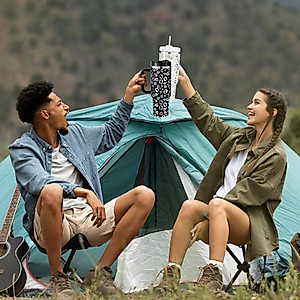 PIMDIR 40oz Leopard Tumbler with Handle Straw Lid, Stainless Steel Vacuum Insulated Reusable Travel Mug Keep Drinks Cold Ice Gym Cup, Gifts for Women Lovers, Car Holder Friendly, Black