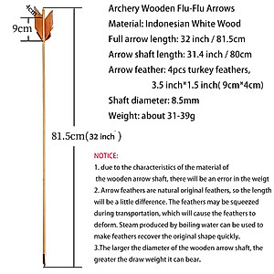 ZSHJGJR Archery Hunting Arrows Wooden Flu-Flu Arrows Traditional Wooden Arrows 4 Turkey Feathers Fletching for Recurve Bow Longbow Practice Targeting Hunting Shooting 6/12 Pack (6, Purplish Red)