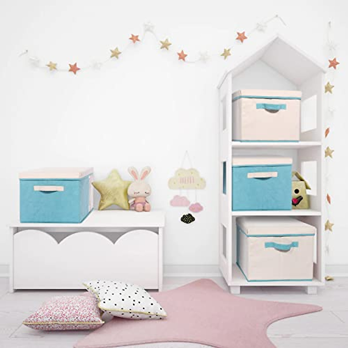 Storage Bins with Lids Large Closet Organizers and Storage Baskets Folding Storage Boxes with Handles Fabric Clothes Storage Containers for Organizing, 2-Pack (15.7x11.8x10.2 Inch)