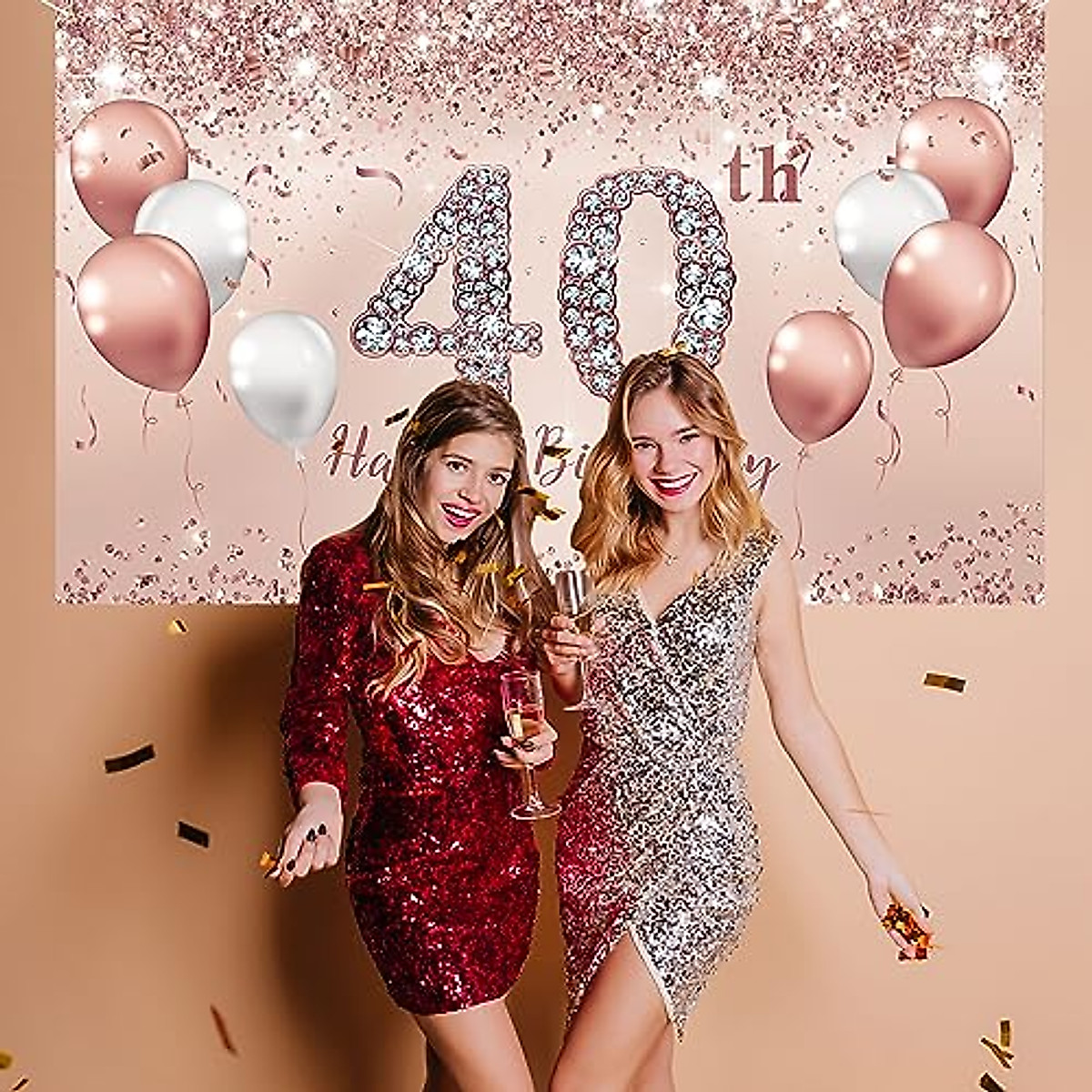 Trgowaul 40th Birthday Decorations for Women, Pink Rose Gold 40th Birthday Banner Backdrop 40 Birthday Party Decorations for Women Turnin 40, 40 & Fabulous Birthday Background Birthday Gift for her