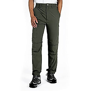 Wespornow Men's-Convertible-Hiking-Pants Quick Dry Lightweight Zip Off Breathable Cargo Pants for Outdoor, Fishing, Safari (Army Green, Large)