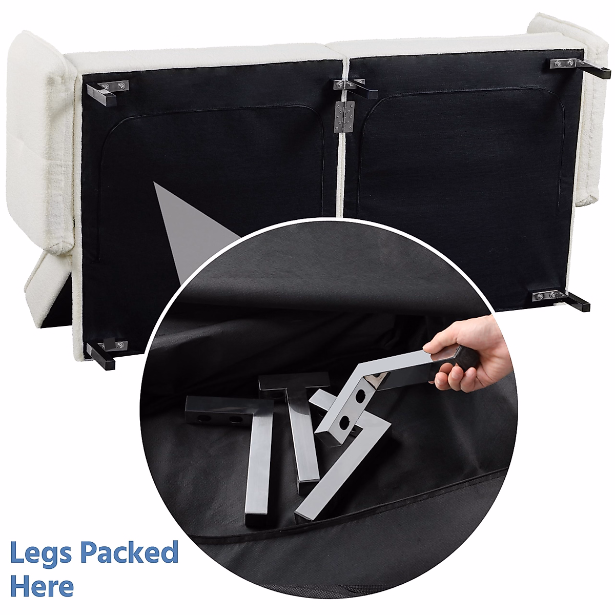 Topeakmart Futon Sofa Bed Split-Back Sleeper Sofa with Removable Armrest Sturdy Metal Legs 3 Angles Adjustable Couch Settee for Apartment/Living Room/Office Ivory Bouclé