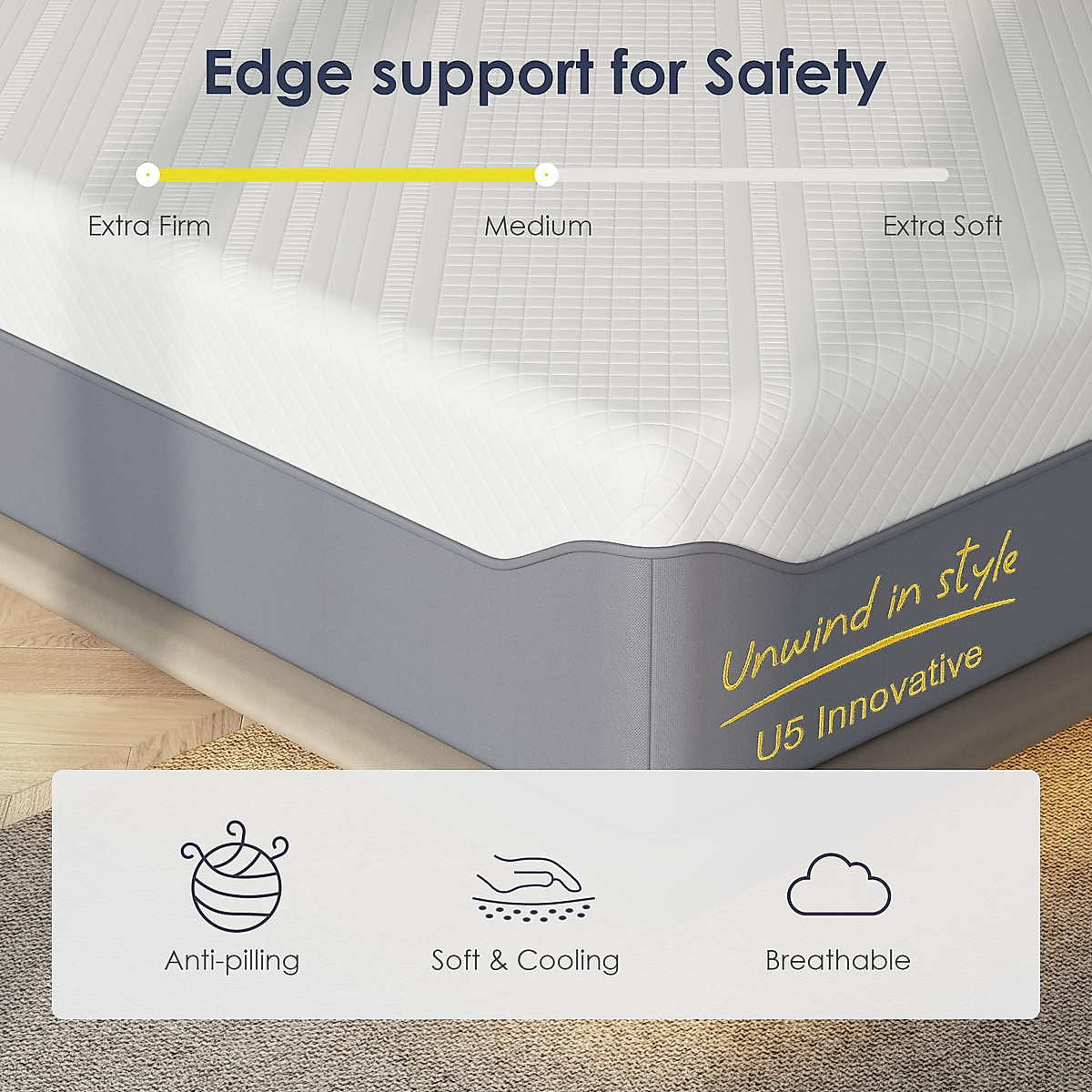 SogesSleep Queen Mattress, 14 Inch Green Tea Gel Memory Foam Mattress Queen Size,Cooling Gel Infused Mattress for Pressure Relief, Bed in a Box CertiPUR-US Certified & Fiberglass Free,Washable Cover