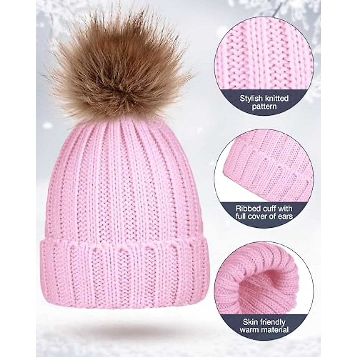 4 Pieces Winter Hat and Gloves Set Women Beanie Hat Gloves Skull Cap Touchscreen Gloves for Women Girl Lady Couple (Navy Blue, Pinkish Pink)