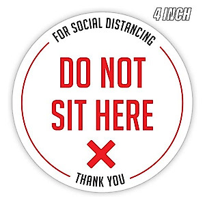 Please Sit Here Sticker | Seat Sign Social Distancing | Social Distancing Decals. 20 PACK. 4 INCH (Red)