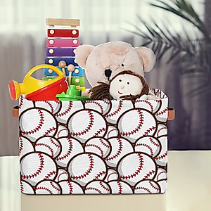 Sport Baseball Storage Basket Bins, Abstract Softball Large Foldable Storage Baskets Fabric Organizer Storage Cubes Box with Handles Collapsible Basket for Shelf Closet Nursery Home Office