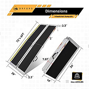 ORFORD Non Skid Wheelchair Ramp 6FT, Threshold Ramp with an Applied Slip-Resistant Surface, Portable Aluminum Foldable Mobility Scooter Ramp, for Home, Steps, Stairs, Doorways, Curbs