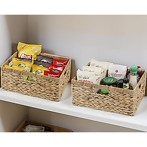 Jumbo Wicker Basket, Rectangular Wicker Basket for Storage, Water Hyacinth Extra Large Storage Basket, Shelf Basket with Built-in Handles, Pantry Baskets-1 Pack