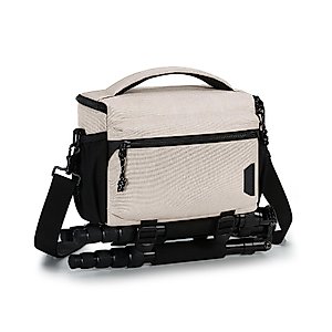 BAGSMART Camera Bag, Small Camera Case with Tripod Holder, Compact Camera Shoulder Bags for DSLR/SLR/Mirrorless Cameras, Waterproof Crossbody Camera Bag Women Men, Ivory White