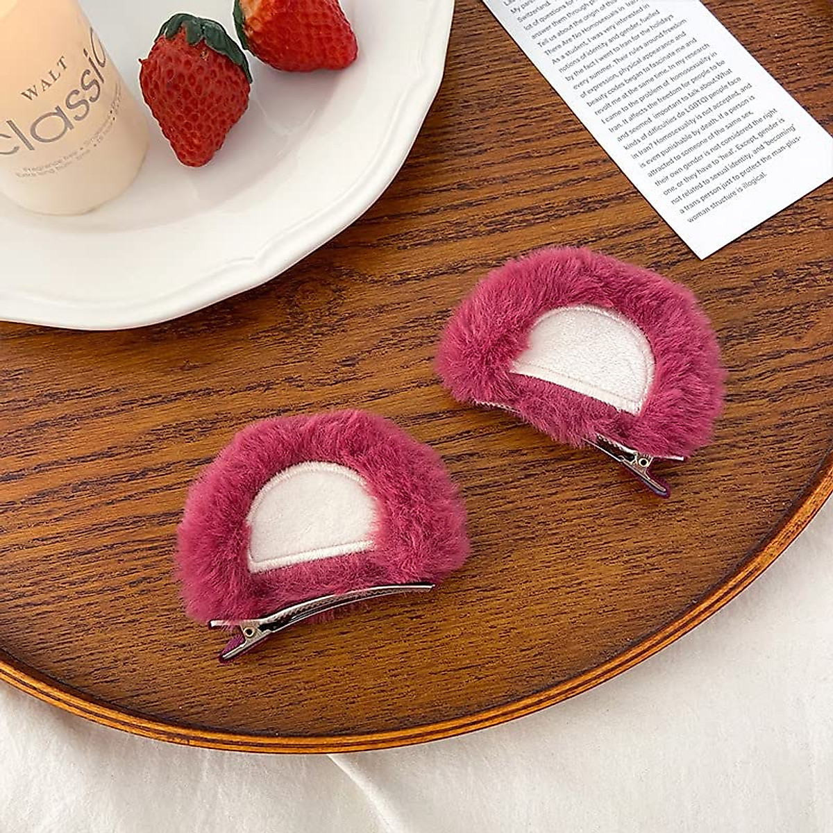 Hofar Face Wash Headband Hairband with Bear Ears and Hair Clips Coral Fleece Cartoon Cute Creative Hair Accessories
