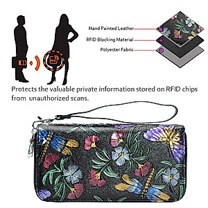 GENTFOX Women's Wallet RFID Blocking Leather Double Zipper Cellphone Wallet Long Purse with Removable Wrist Strap