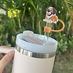 Velaco 5Pcs 0.4in/10mm Diameter Silicone Straw Covers Cap for Stanley 20 30&40 Oz Cup, 5 Different Dog Straw Toppers for Stanley 40 Oz Tumbler with Handle, Dust-Proof Straw Caps for Water Bottle