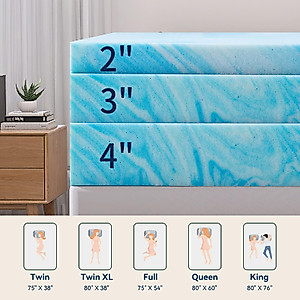 Vyfipt 3 Inch Mattress Topper Full, Gel Infused Memory Foam Mattress Topper, Ventilated Design, CertiPUR-US Certified, Blue