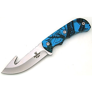 Snake Eye Tactical Skinner Fixed Blade Knife w/Gut Hook Blade 8.5" Overall Camping Hunting Fishing Outdoors (Blue)