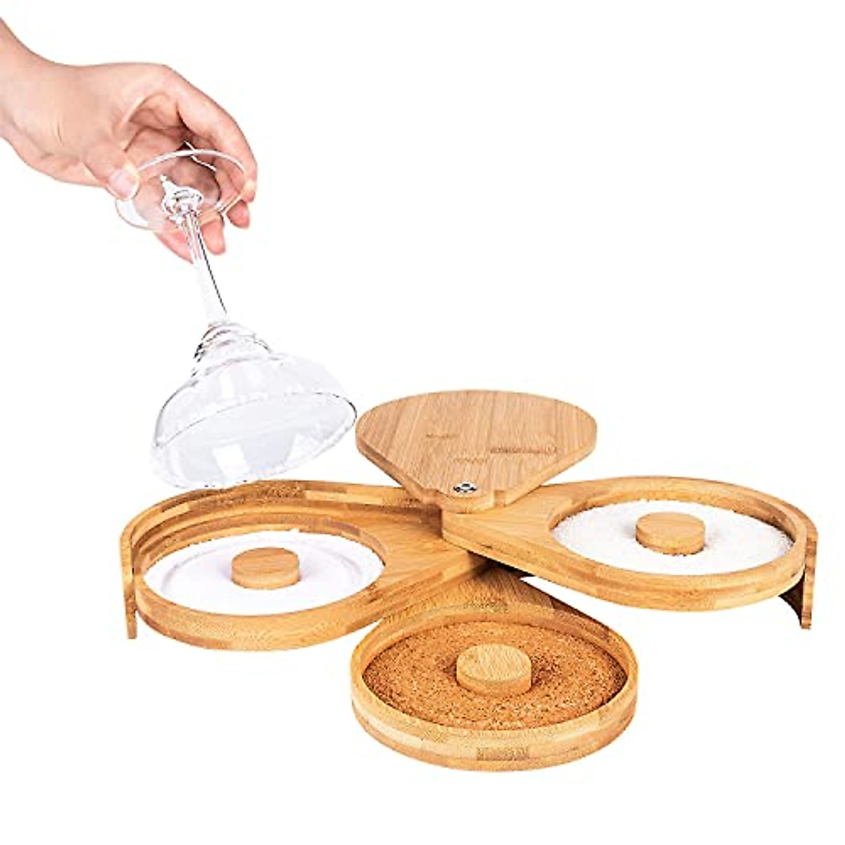 Jillmo Margarita Salt Rimmer Set Bamboo 3-Ties Cocktail Glass Rimmer, Party Bar Accessories (Sponge NOT INCLUDED)