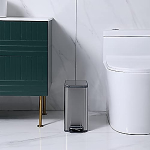 ELPHECO 1.3 Gallon / 5 Liter Rectangular Step Trash Can with Plastic Inner Buckets, Brushed Stainless Steel Narrow Bathroom Trash Can with Lid, Slim Bathroom Wastebasket with Foot Pedal, Brushed Silver