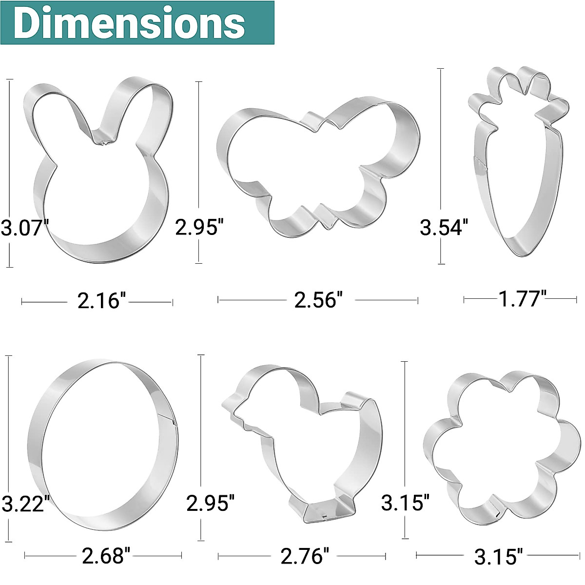 JOB JOL Cookie Cutters 6 PCS, Easter Cookie Cutters, 3'' to 3.5''